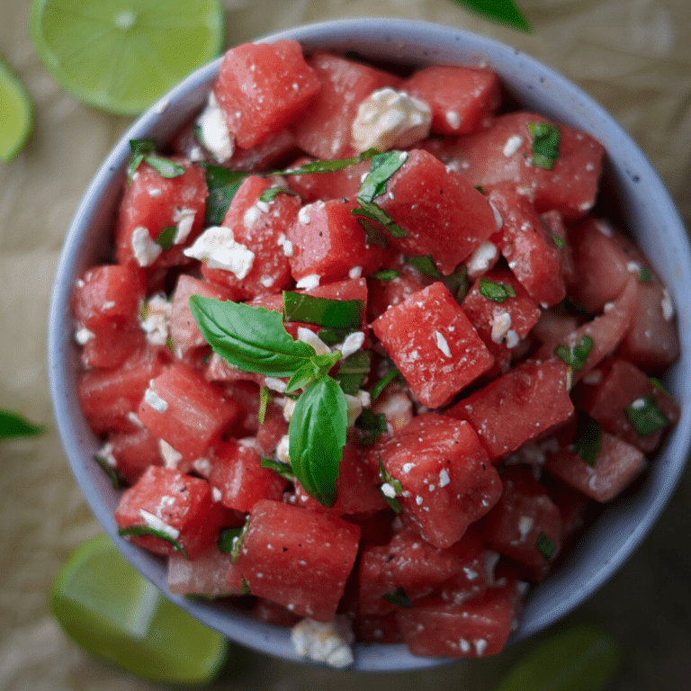 Watermelon Basil Salad with Feta - Hungry Happy Home